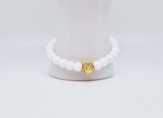 Armband Natuursteen "Witte agaat" -8 mm diameter van de korrel- model 2 ...