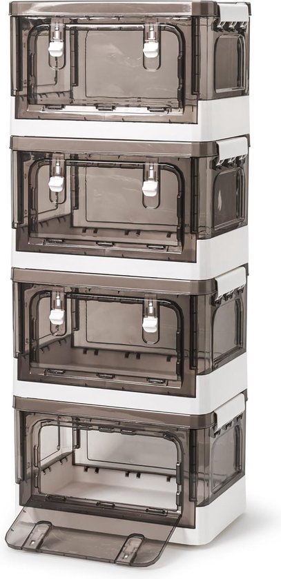 Set van 4 stapelbare opbergdozen met deksel, 14 liter, vouwmand ...