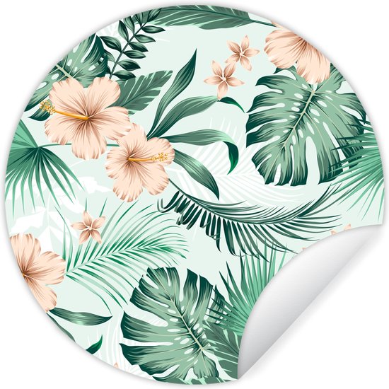 WallCircle - Muurstickers - Behangcirkel - Bloemen - Hibiscus - Monstera - Patroon -... | bol