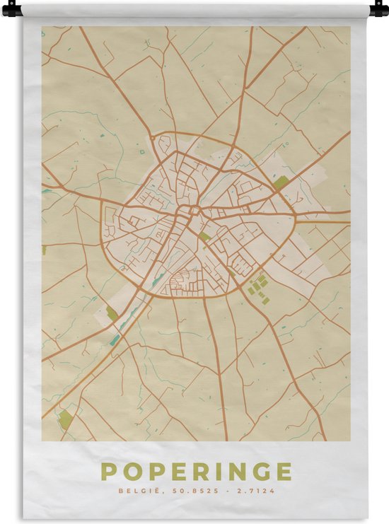 Wandkleed - Wanddoek - Vintage - Kaart - Plattegrond - Poperinge ...