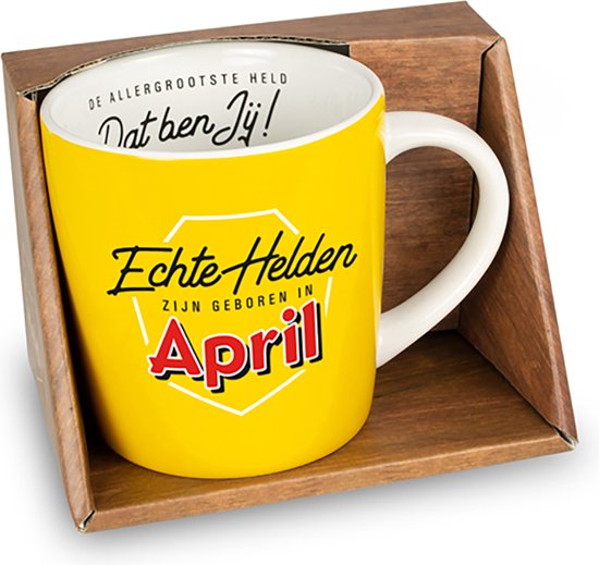 Creaties van Hier - Mok Met Houten Hartje - Koffietas - April - Verjaardag - Porselein | bol
