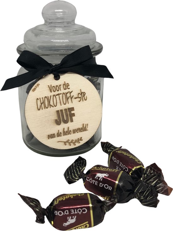 Snoeppot JUF (KLEIN) | Chocotoff | glas | jij bent de liefste | liefste ...