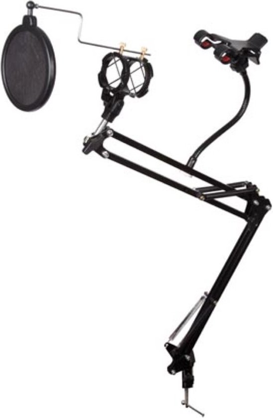 HQ-Power Microfoon-tafelstatief met telefoonhouder en popfilter, 360 ...