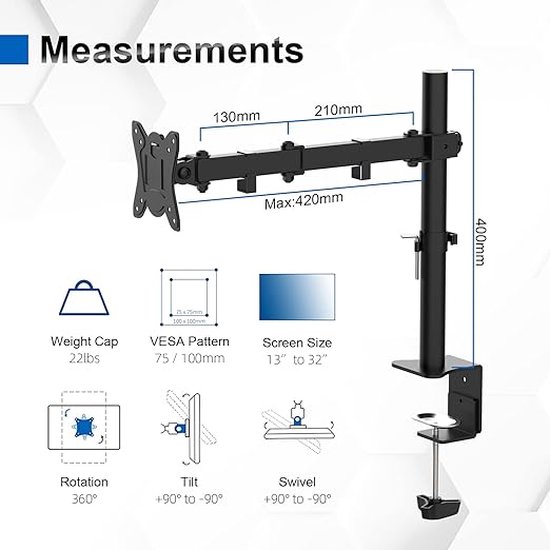 Eenarmige Monitorstandaard voor 13-32 Inch Computerscherm, In Hoogte ...