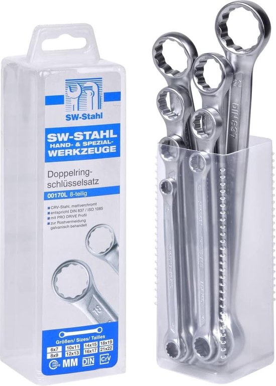 SW-Stahl 00170L dubbele ringsleutelset 6-22 mm, 8-delig, rechte ...