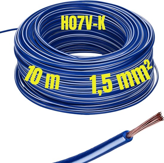 Kalitec 10 meter H07V-K 1,5 mm² donkerblauw-witte bedradingskabel I ...