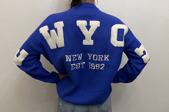 New York trui blauw met witte letters | bol