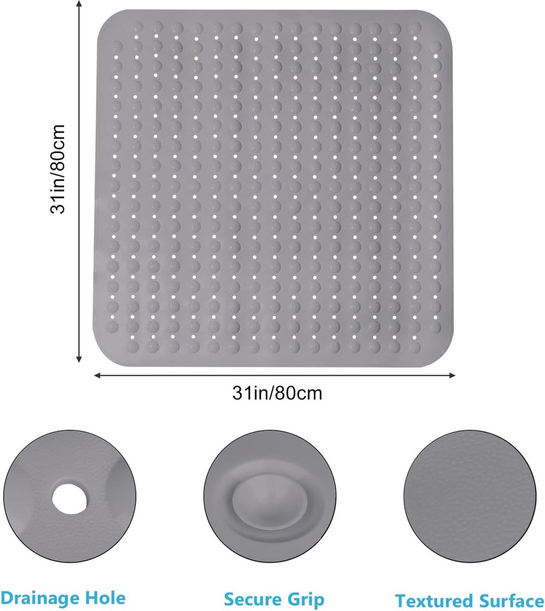 Douchemat, antislip, 80 x 80 cm, douchemat met zuignappen, antislipmat ...