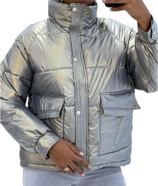 Dilena fashion Puffer dons jack-jas metalic zilver/goud/groen-jassen | bol