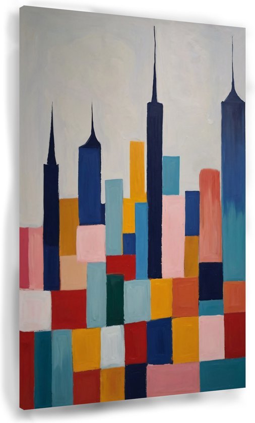 Steden - Skyline canvas schilderij - Wanddecoratie kantoor - Vintage schilderij -... | bol