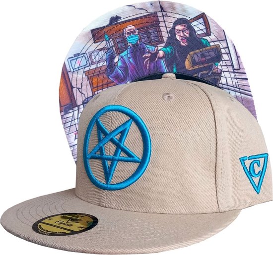 Capiche® Snapback Pet Heren – Cursed Dentist – Beige & Blauwe Pentagram ...
