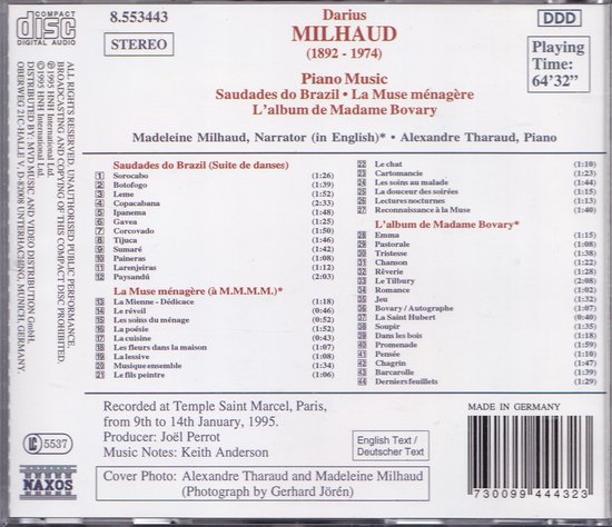Piano Music - Darius Milhaud - Madeleine Milhaud (verteller in Engels ...
