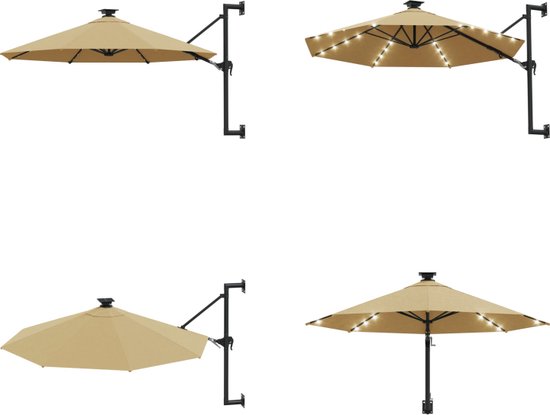 vidaXL Wandparasol met LED's 300 cm taupe - Parasol - Parasols ...