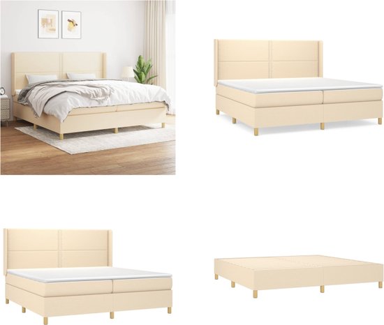 vidaXL Boxspring met matras stof crèmekleurig 200x200 cm - Boxspring ...