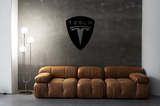 Tesla - Logo - Metaalkunst - Goud - 90 x 112 cm - Auto Decoratie - Muur ...