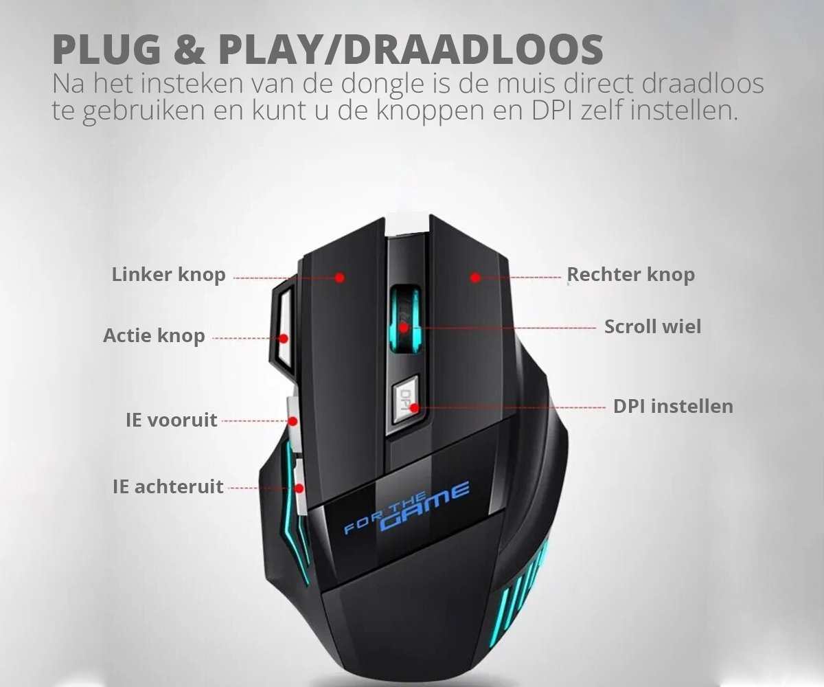 AOAS Optische Game Muis - Gaming - Draadloos - RGB led verlichting ...