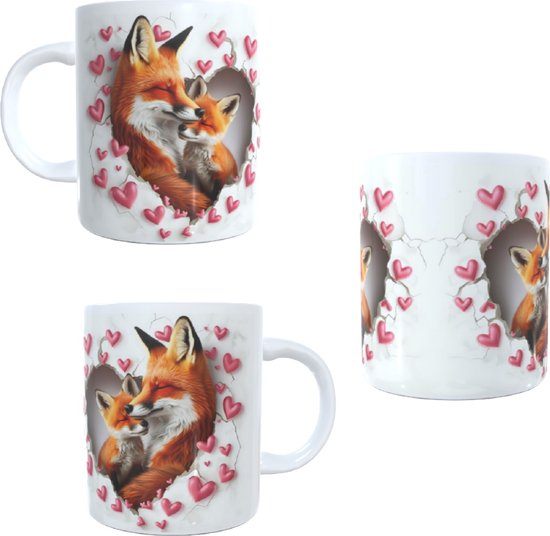 Koffie beker - thee mok - afbeelding vosjes met hartjes | bol