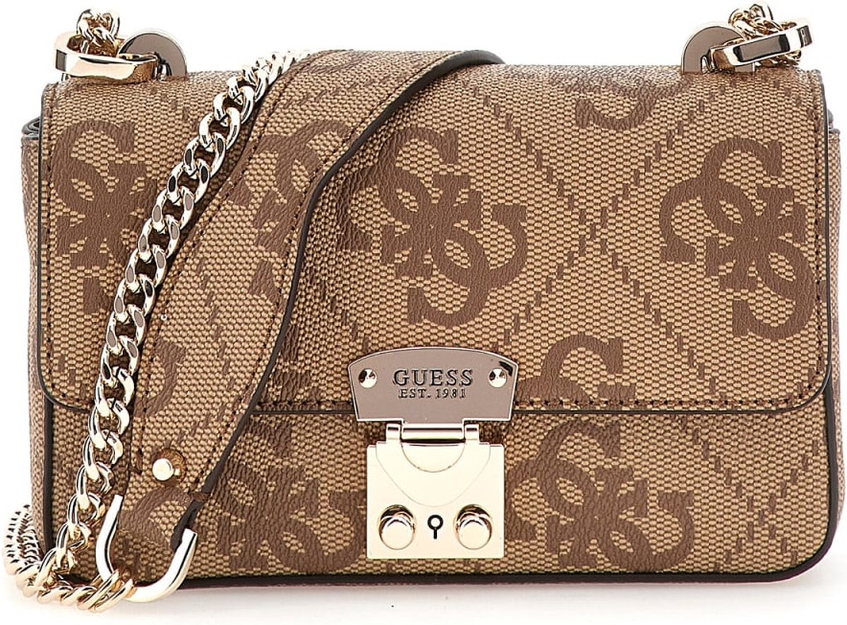Guess Eliette Logo Mini Convertible X Flap Dames Schoudertas - Latte Logo | bol