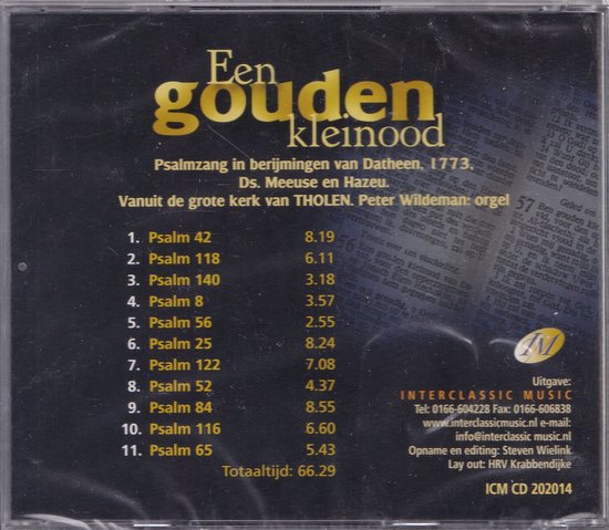 Een gouden kleinood - Psalmzang in berijmingen van Datheen, 1773, Ds ...