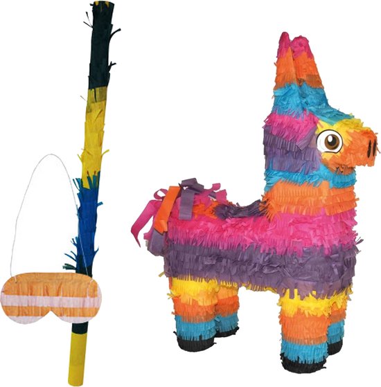 Verjaardag Pinata ezel - gekleurd - 42 x 56 cm - set met stok en masker ...