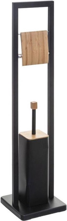 TOILETROLHOUDER STAAND METAAL MET BAMBOE ZWART + WC BORSTEL | bol