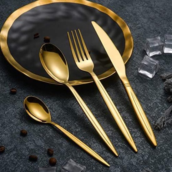 Bestekset 24 Delig - Bestek Set - Bestekset Goud - Goud | bol
