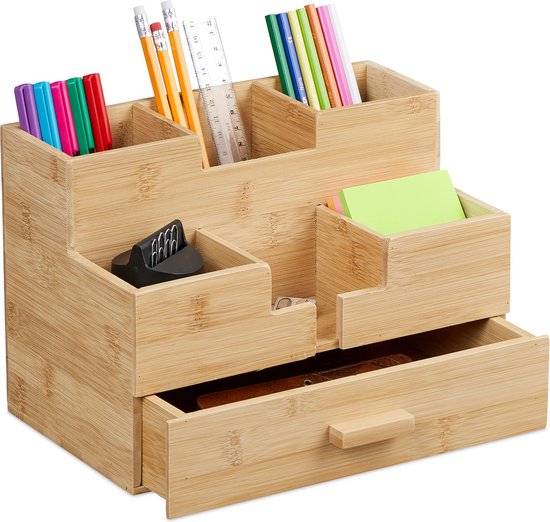 Relaxdays bureau organizer - bamboe - 18x26x17 cm - make-up organizer ...
