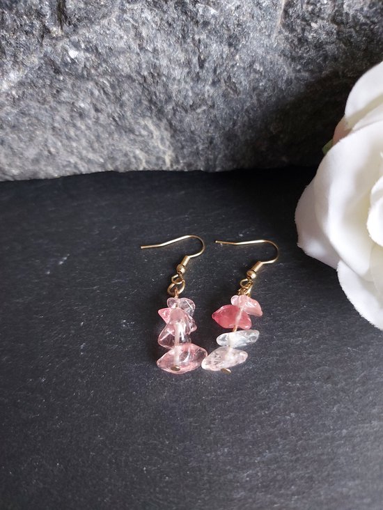 Oorbellen Ruwe Watermeloen Kwarts | bol