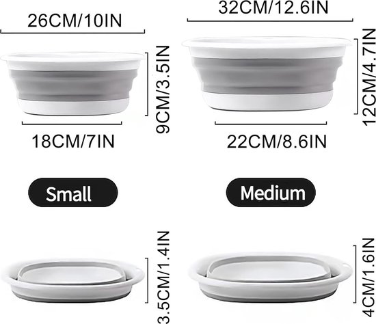Wasmand inklapbaar, 2 stuks, opvouwbare plastic spoelbak, ronde camping ...