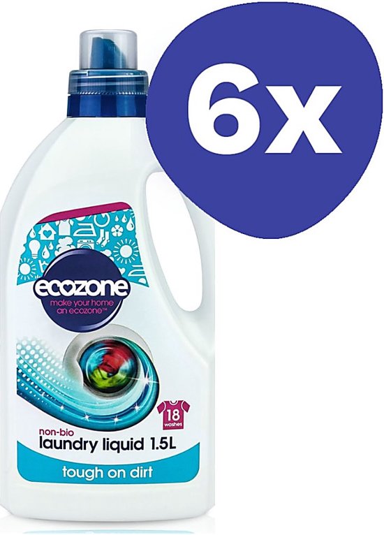 Ecozone Vloeibaar Wasmiddel (zonder enzymen) (6x 1,5L) | bol