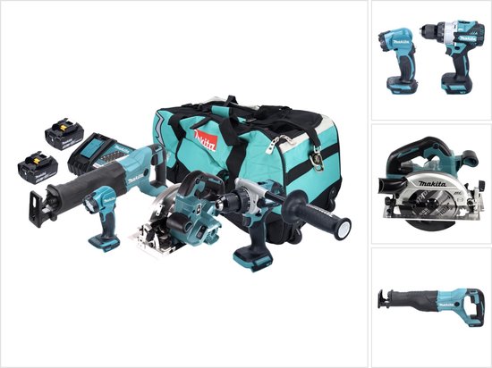 Makita 5-in-1 Accu combiset - Schroefboor, cirkelzaag, reciprozaag ...