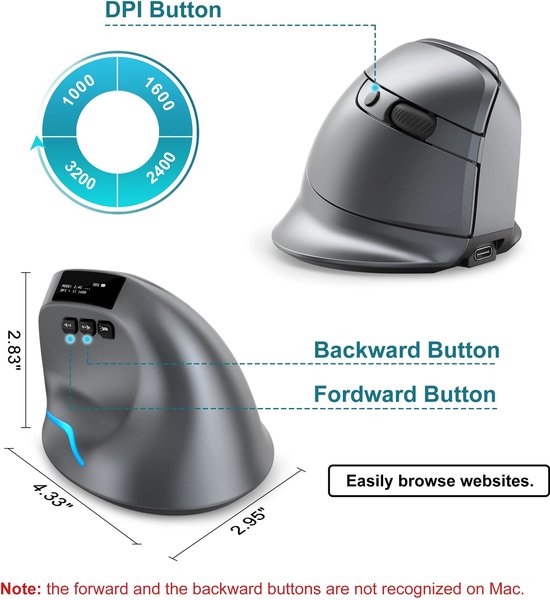 Lefon Bluetooth Verticale Muis Draadloze Ergonomische Muizen Met Oled ...