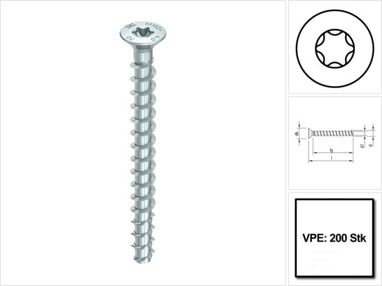 Multimonti+ Schroefanker-F Pk Tx 5X40 Verz - 200 Stuks | bol