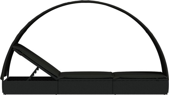 vidaXL Ligbed met rond dak 211x57x140 cm poly rattan zwart - Ligbed ...