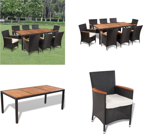 vidaXL 9-delige Tuinset met kussens poly rattan - Tuintafel En Stoel ...