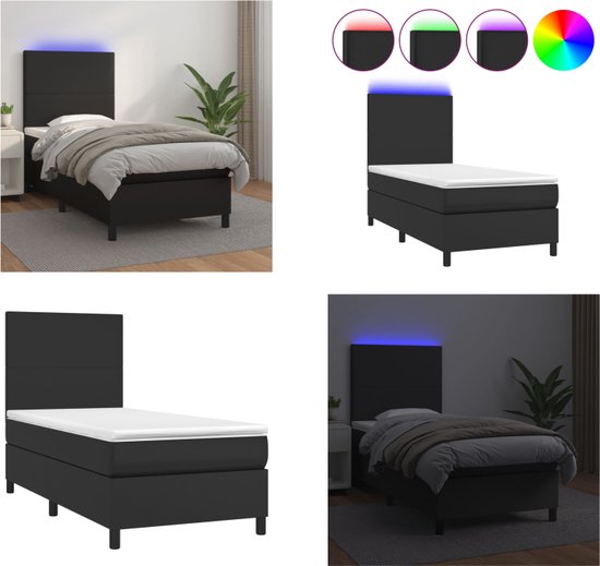 vidaXL Boxspring met matras en LED kunstleer zwart 90x200 cm ...