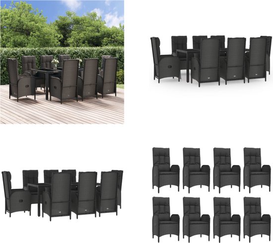 vidaXL 9-delige Tuinset met kussens poly rattan zwart en grijs ...