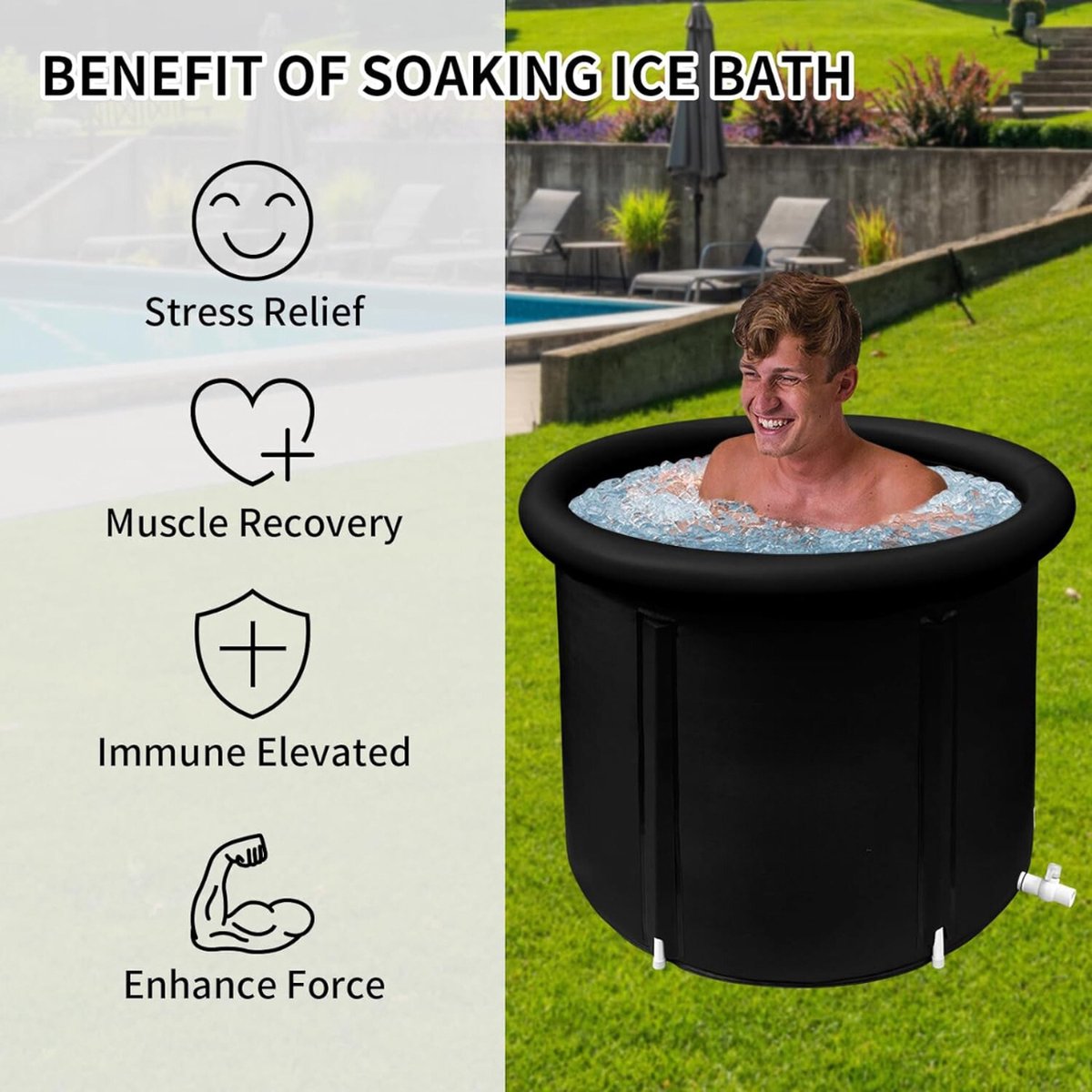 Ijsbad - Zitbad - Ice Bath - 280 Liter - Dompelbad - Zwart - Met ...