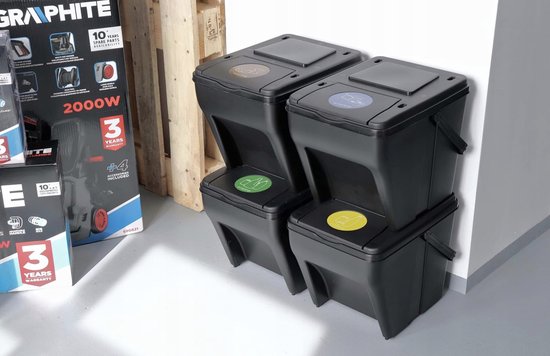 Vuilnisbak 4 vakken afvalscheidingssysteem 100 l - 4 x 25 l groen ...