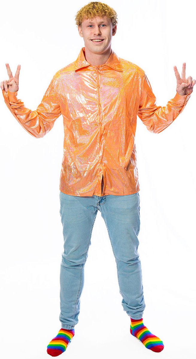 Party blouse - Overhemd - Carnavalskleding - Heren - Glitter oranje ...