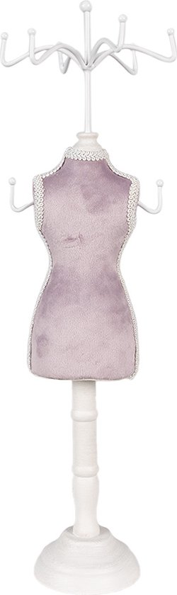 Clayre & Eef Sieraden Standaard 12x12x39 cm Paars Wit Hout IJzer ...