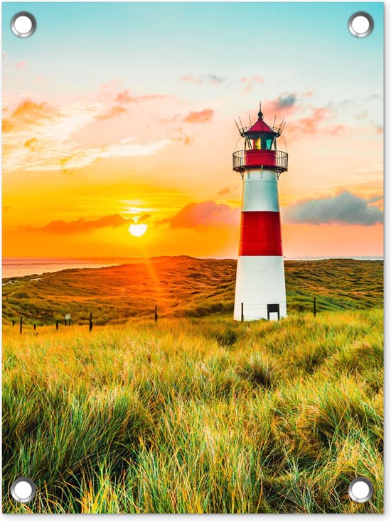 Tuinposter vuurtoren - Tuindecoratie waddenzee duinen - 30x40 cm ...