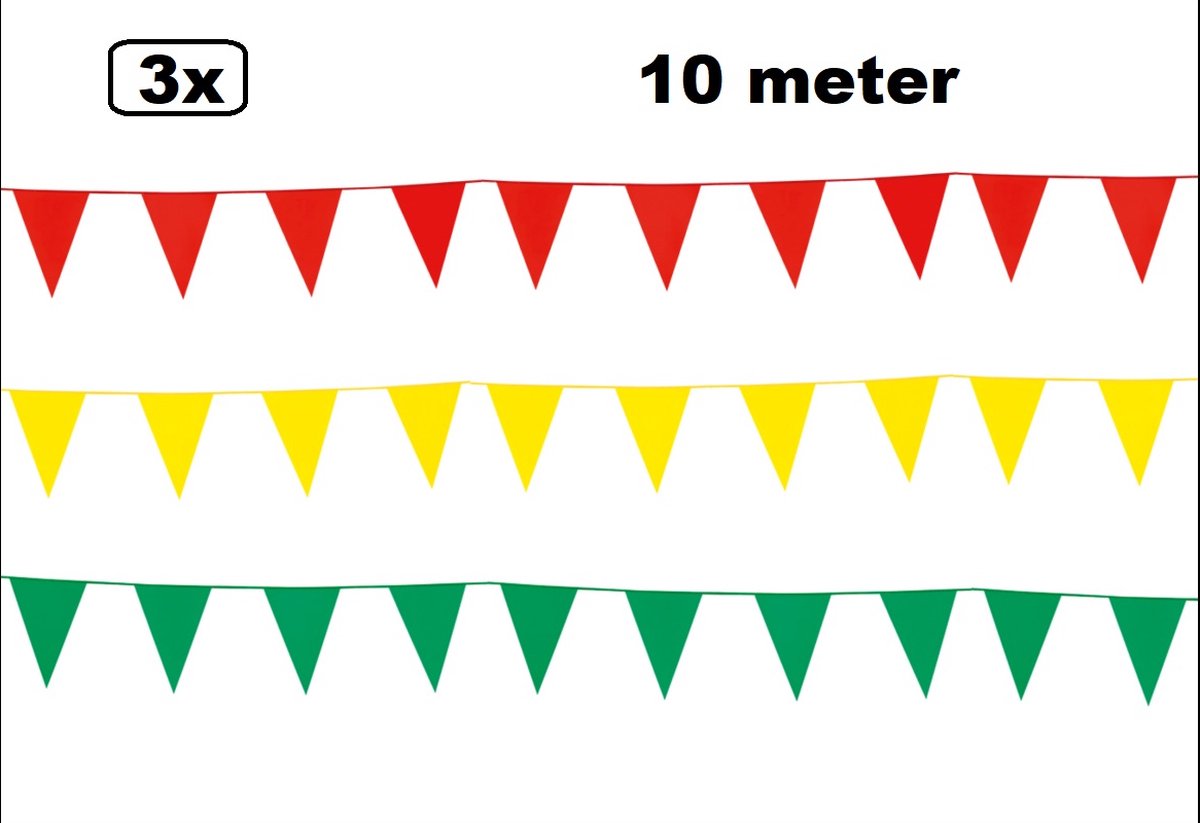 3x Vlaggenlijn rood/geel/groen 10 meter - Carnaval optocht vlaglijn ...
