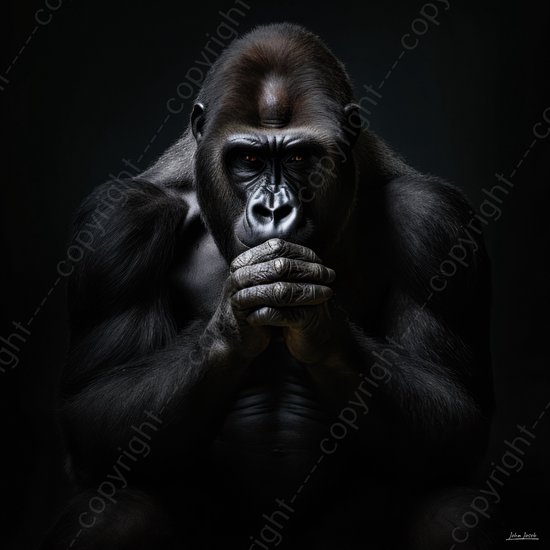 JJ-Art (Canvas) 60x60 | Gorilla denkt na over..., aap, denken, donker ...