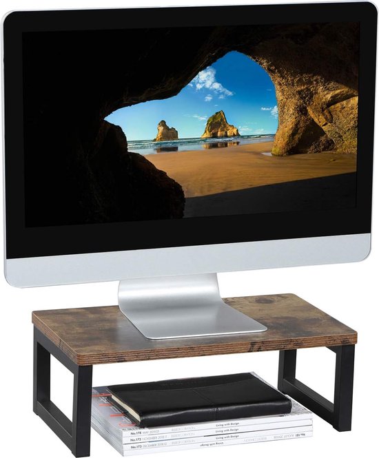 Vintage houten monitorstandaard, pc-beeldschermstandaard ...