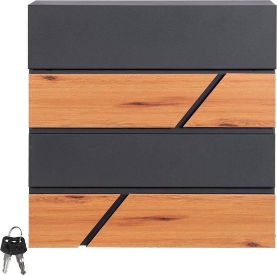 Staande brievenbus met krantenvak 37x36,5x11 cm antraciet/houtlook ...
