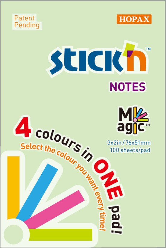 Stick'n Magic Sticky Notes - 76x51mm - 4 Pastel Kleuren - 100 ...