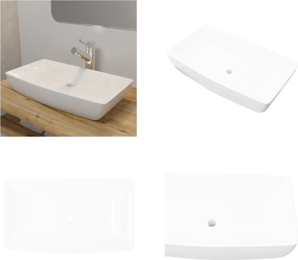 vidaXL Luxe keramische rechthoekige wasbak 71 x 39 cm (wit) - Wasbak ...