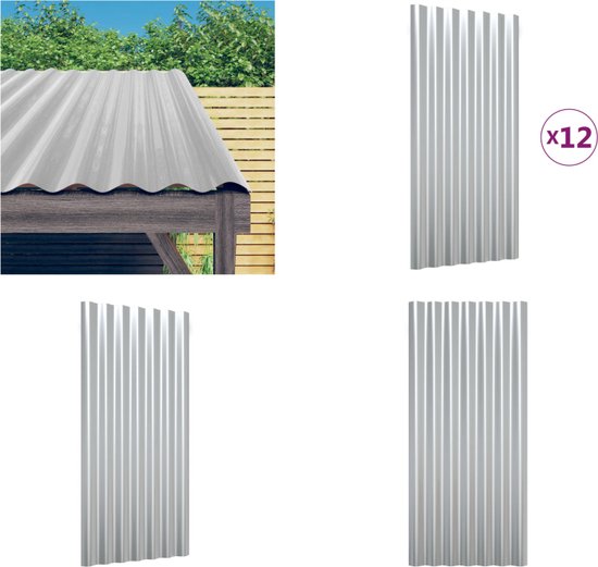 vidaXL Dakpanelen 12 st 80x36 cm gepoedercoat staal zilverkleurig ...