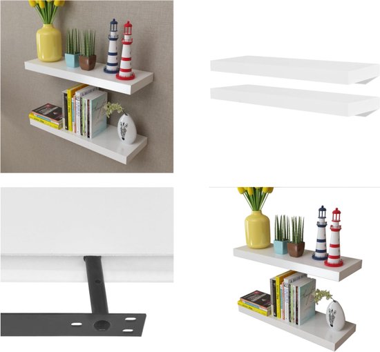 Wandplanken MDF zwevend voor boeken/dvd wit 2 st - Wandmeubel ...